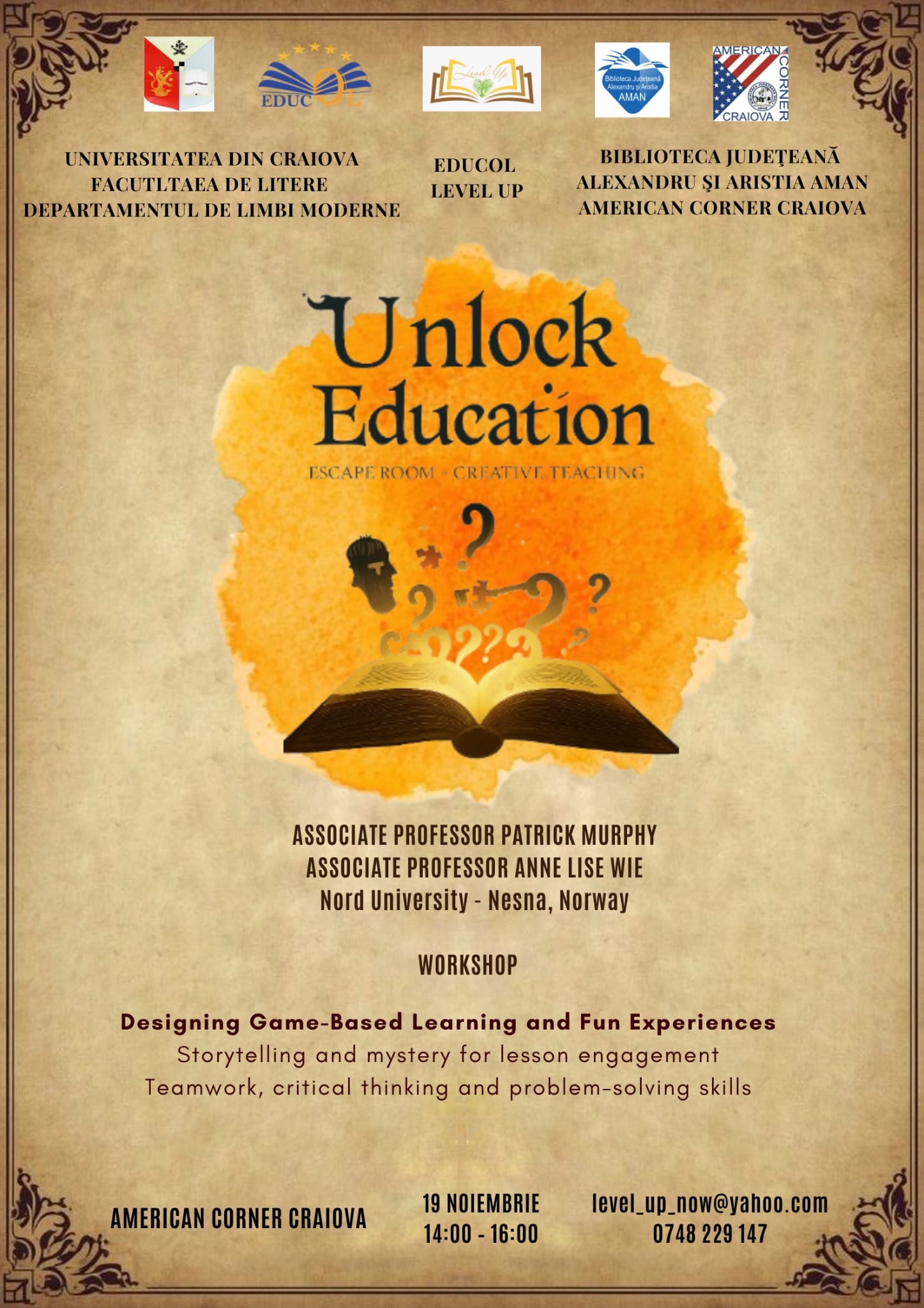 Workshop Unlock Education – Escape Room & Creative Teaching - Craiova Live